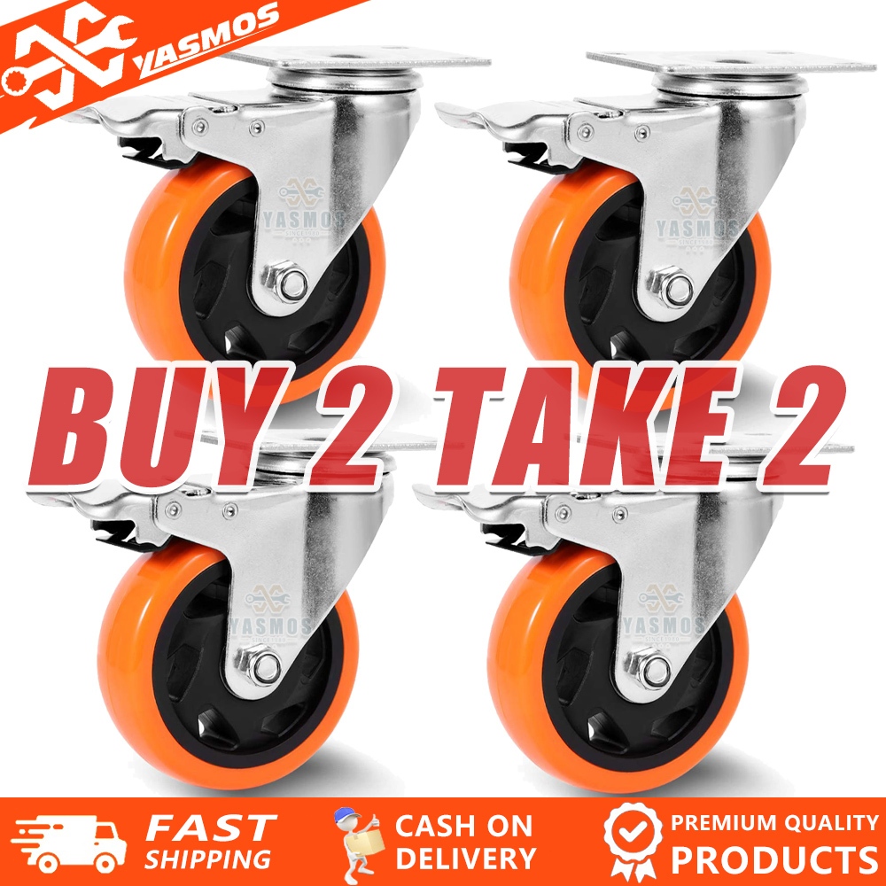 4PCS Swivel Casters With Brake Set, Fixed & Rotate PU Caster Wheel ...
