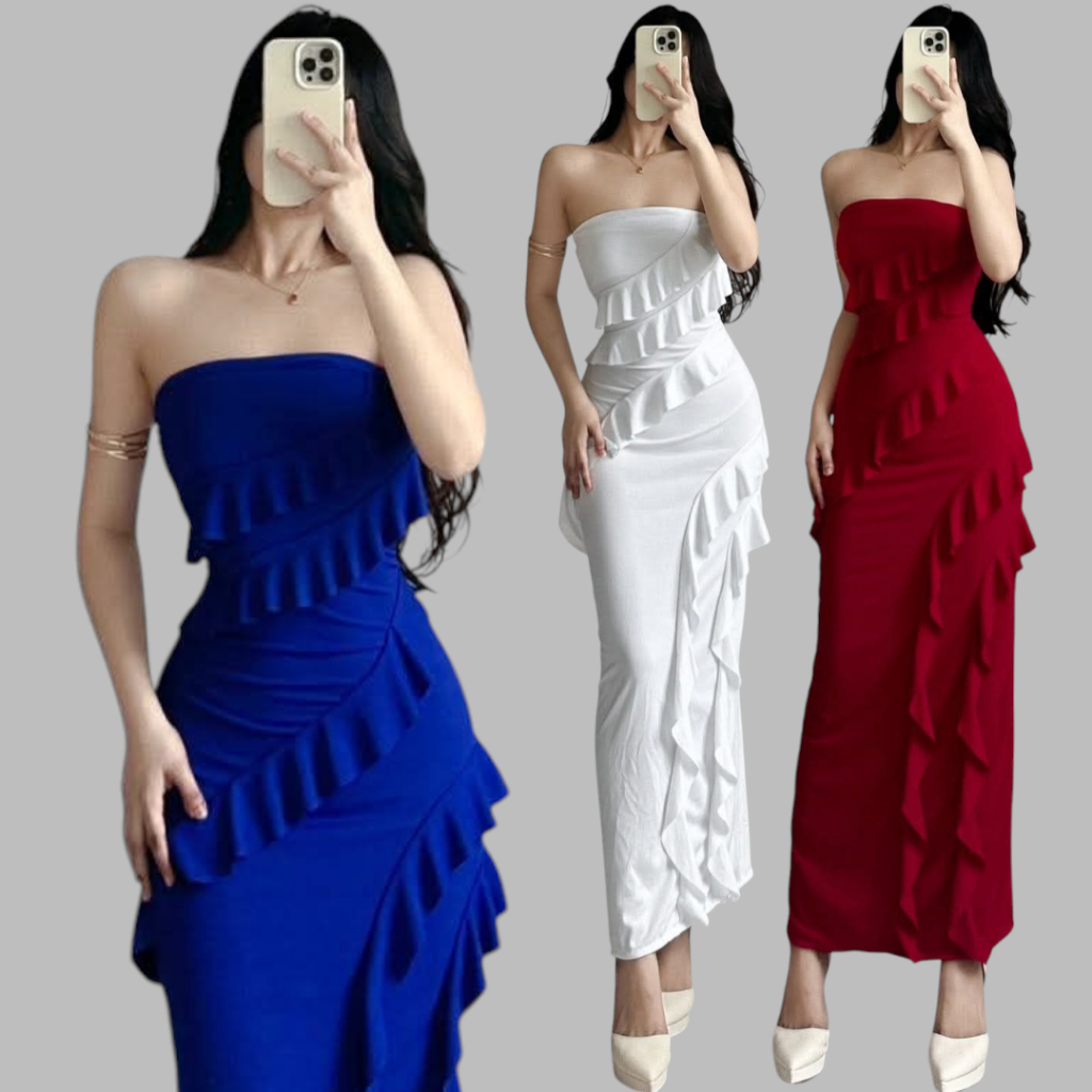 FYANG SUMMER ELEGANT MAXI RUFFLE BODYCON DRESS - Woman Tube Top Dress ...