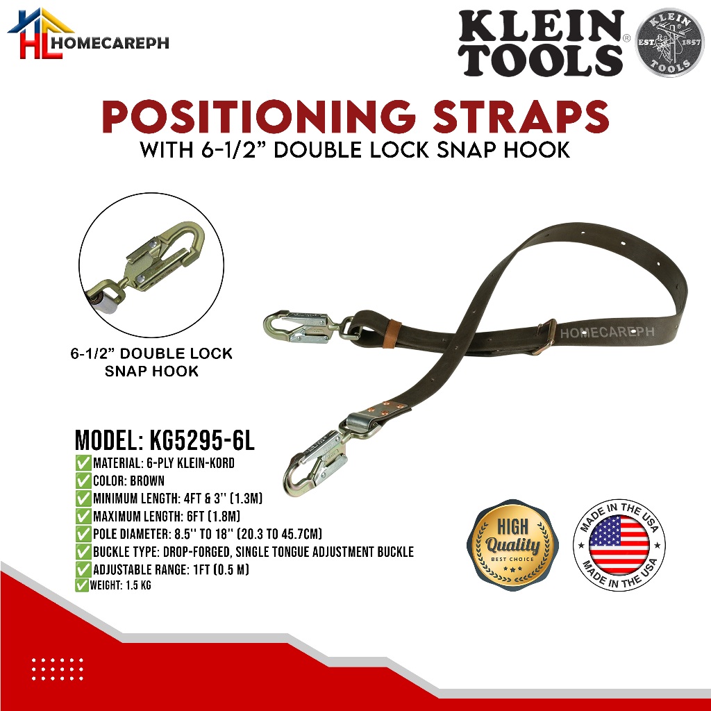 Kleins Tools Positioning Strap 6.5ft with 6-1/2" Snap Hook Model: KG5295-6L | Shopee Philippines