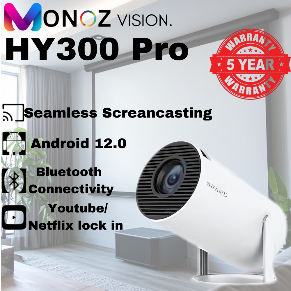 MONOZ HY300 Mini Projector with WiFi and Bluetooth Built-in Apps 1080P ...