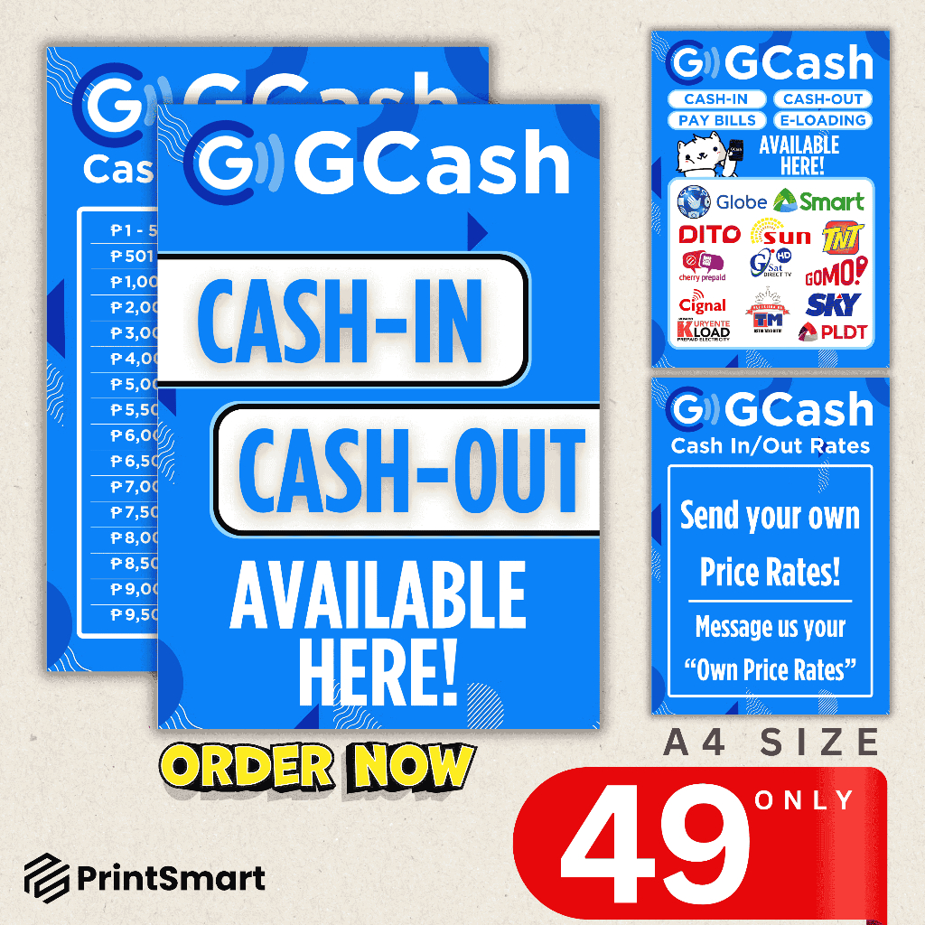 GCASH Cash-in Cash-out Rates Signage Lowest Price | Shopee Philippines