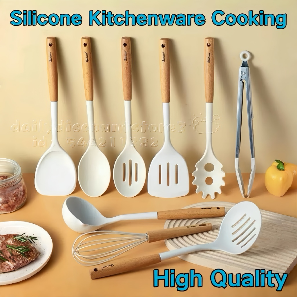 COD Silicone Kitchen Utensils Set with a Multifunctional Wooden Handle ...