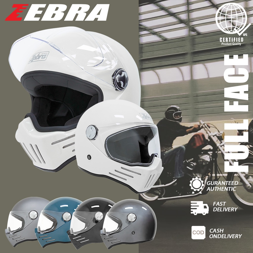 Zebra 601 Full Face Helmet Motorcycle Classic Vintage Motorcycle Helmet ...