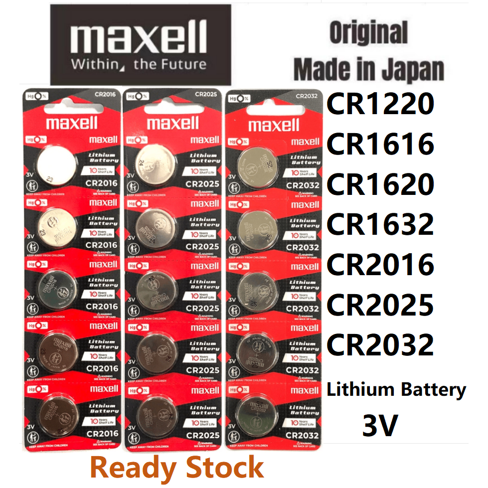 Maxell CR1220, CR1616, CR1620, CR1632, CR2016, CR2025, CR2032 Lithium Button/Coin Cell Battery ...