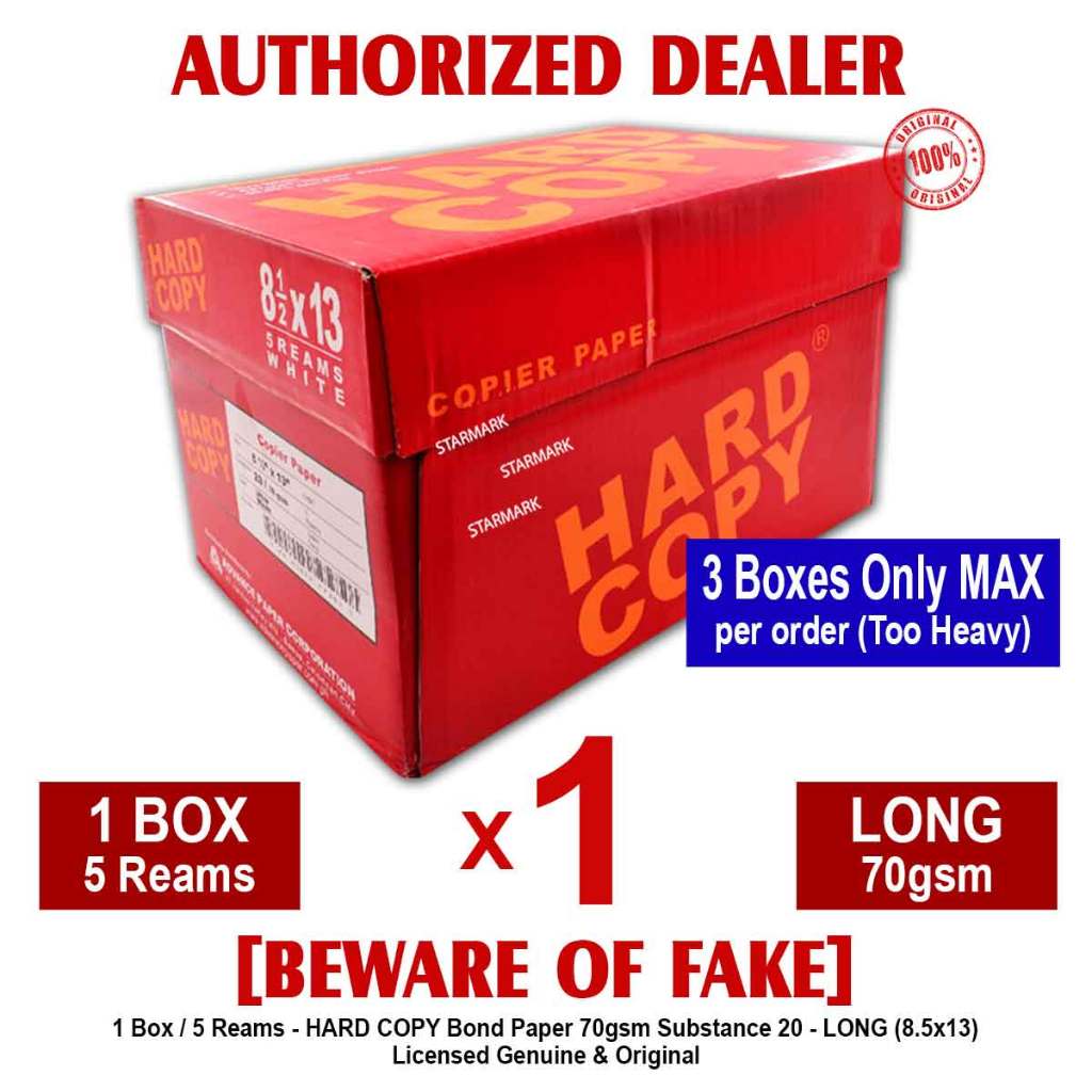 HARD COPY Bond Paper Papers LONG 8.5x13in 70gsm Sub. 20 Copy Paper RED ...