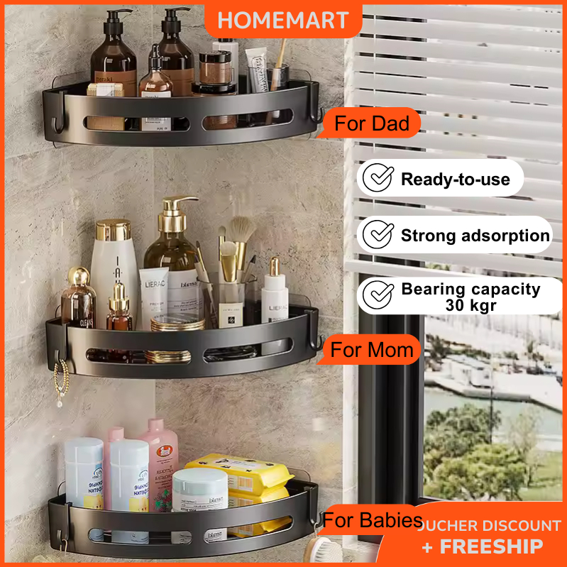 Bathroom Corner Shelf Organizer Rack Triangle Storage Rack With Hooks ...