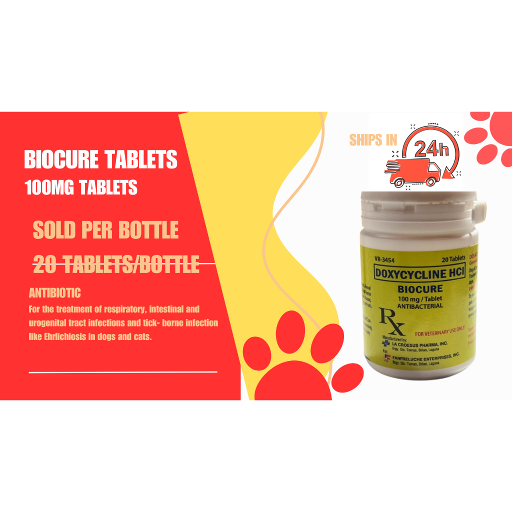BIOCURE Doxycycline HCI Biocure 100mg 20 Tablets for Pets Antibacterial ...