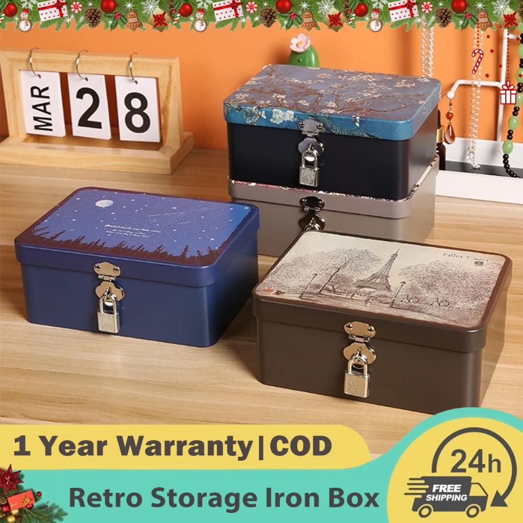 Retro Storage Iron Box Desktop Storage Case with Lock Durable Jewelry ...