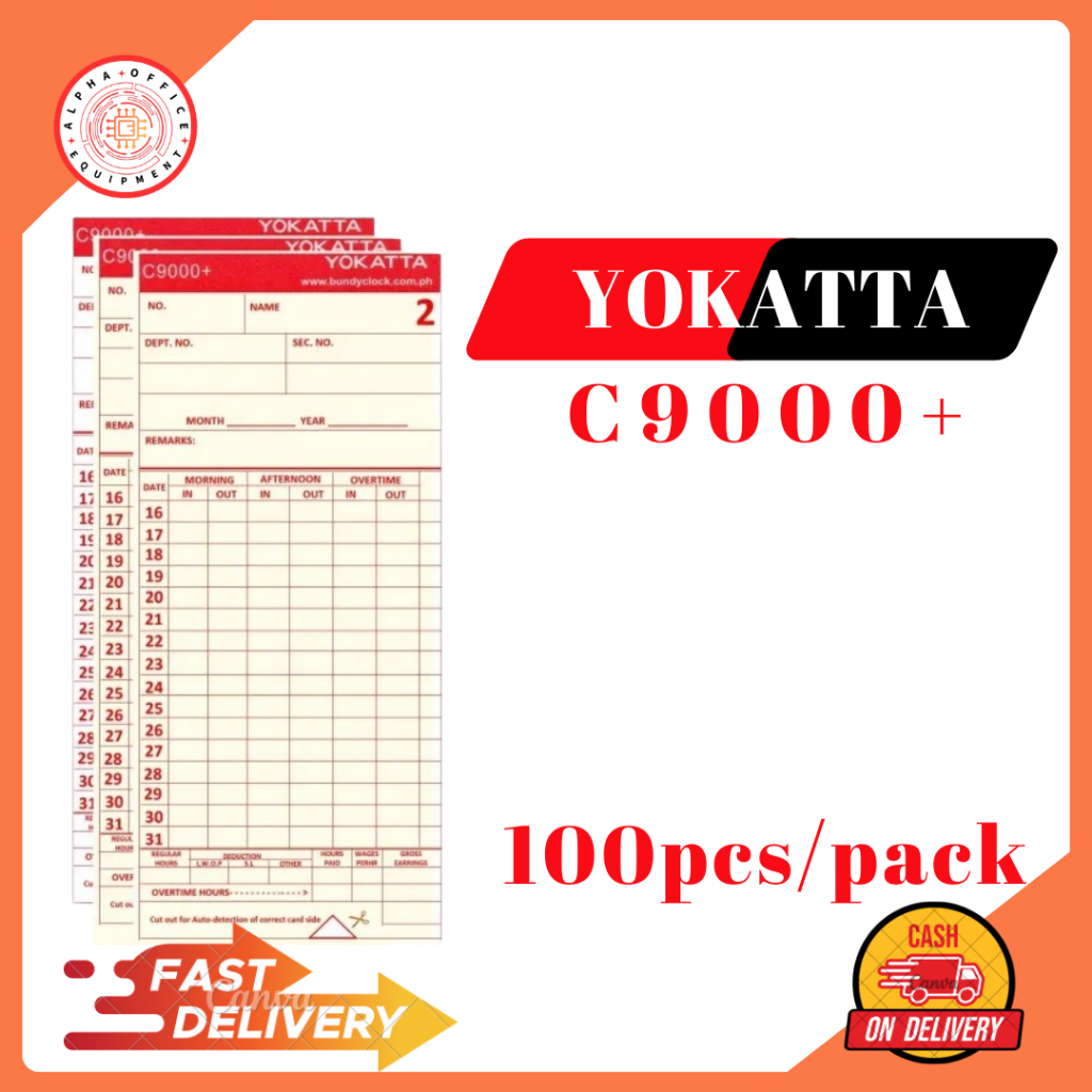 Yokatta C9000 Time Card 100pcs per pack, Time card for Bundy Clock ...