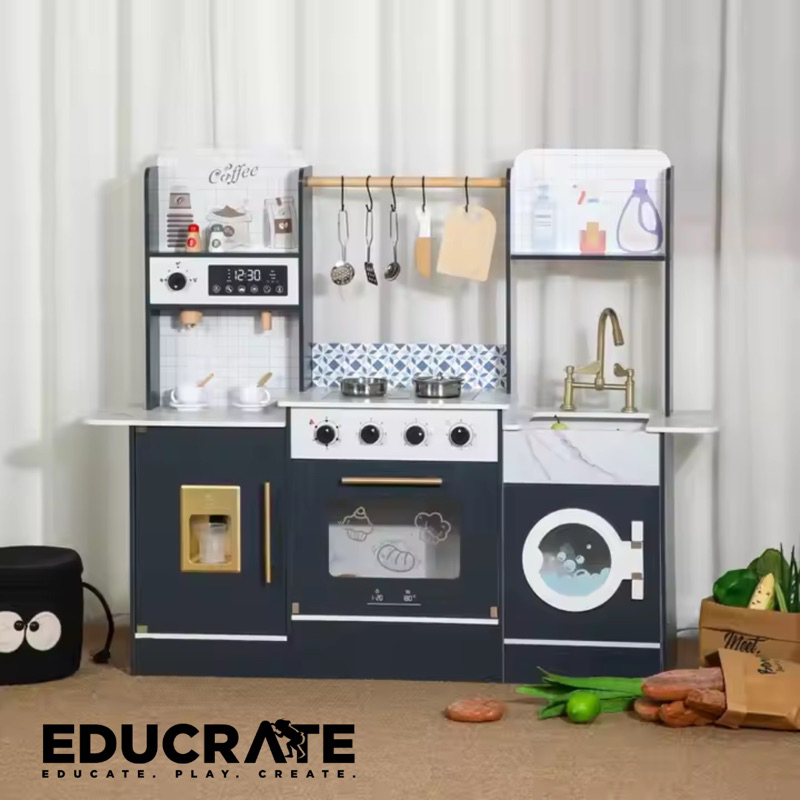 Luxe Marble Pretend Play Kitchen with Washing Machine Oven Coffee Maker ...