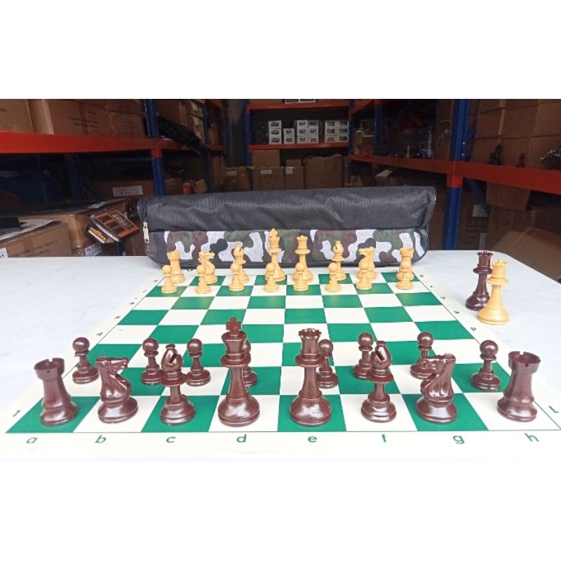 CHESSZONE solid plastic Brown&tan chess pieces(with extra Queen ...