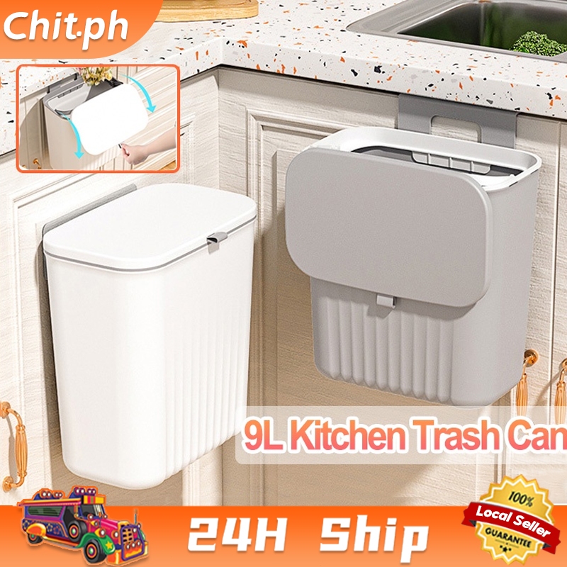 COD 9L Wall Mounted Trash Can with Cover Bathroom Hanging Trash Bin ...