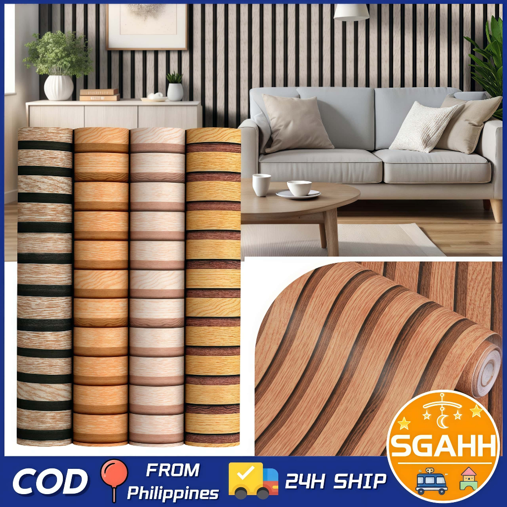 45cm*3M Wallpaper Wood Design PVC Self Adhesive Waterproof Stripe Wood ...