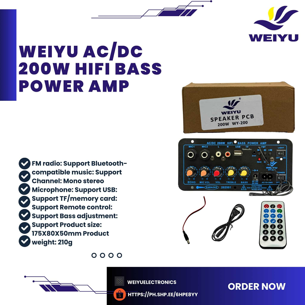 WEIYU AC/DC 200W HIFI BASS POWER AMP | Shopee Philippines