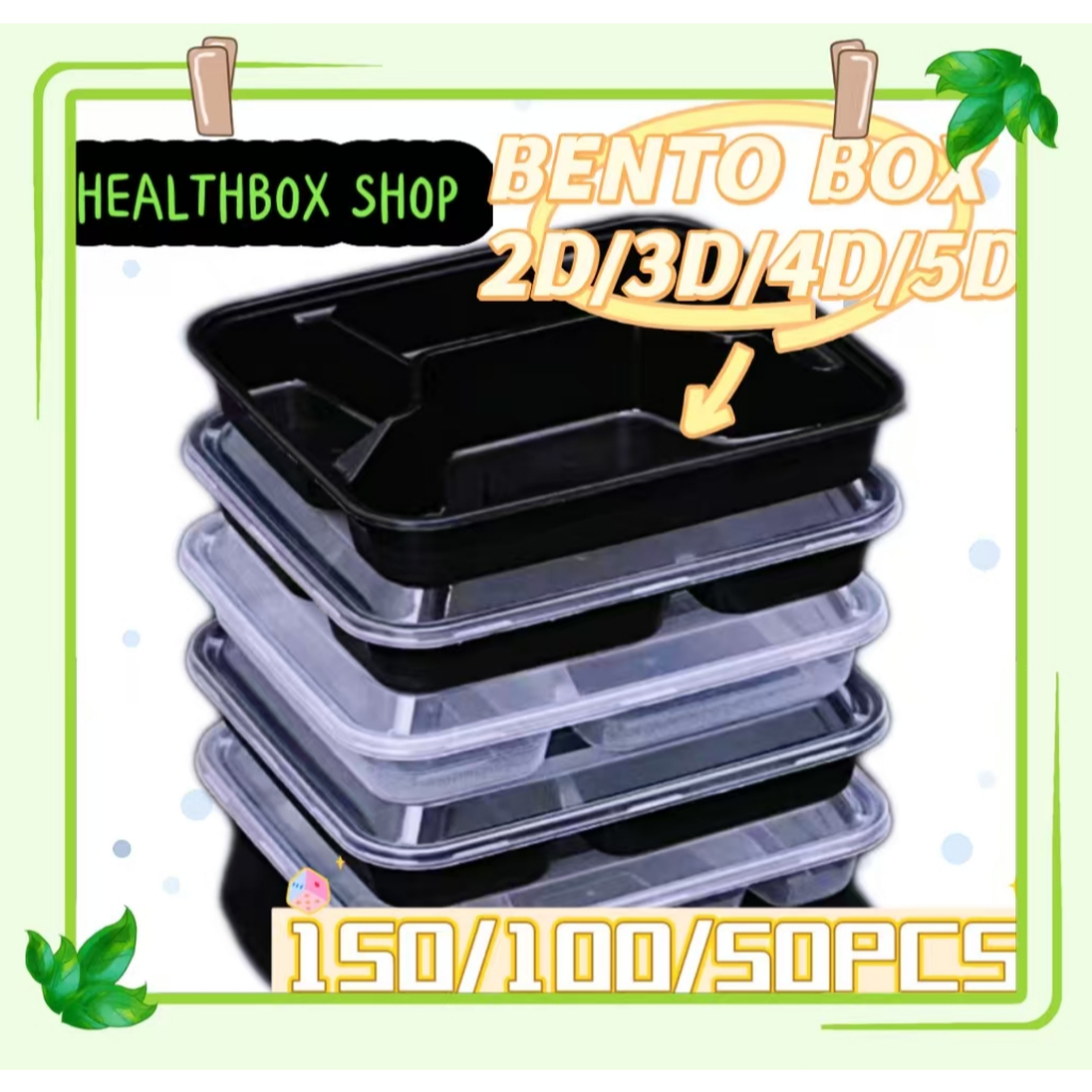 150PCS Bento lunch box with lid Microwaveable Black/clear 2D3D4D5D ...