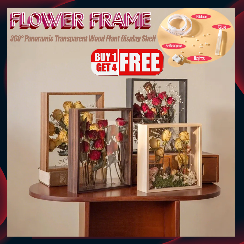 Wooden Flower frame dried flower DIY 3d Hollow Art Box Photo bouquet ...