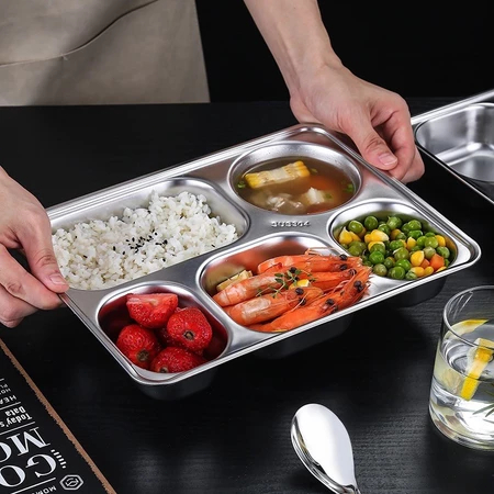 304 Stainless Steel Bento Box Food Tray Bento Divider Plate with Cover ...