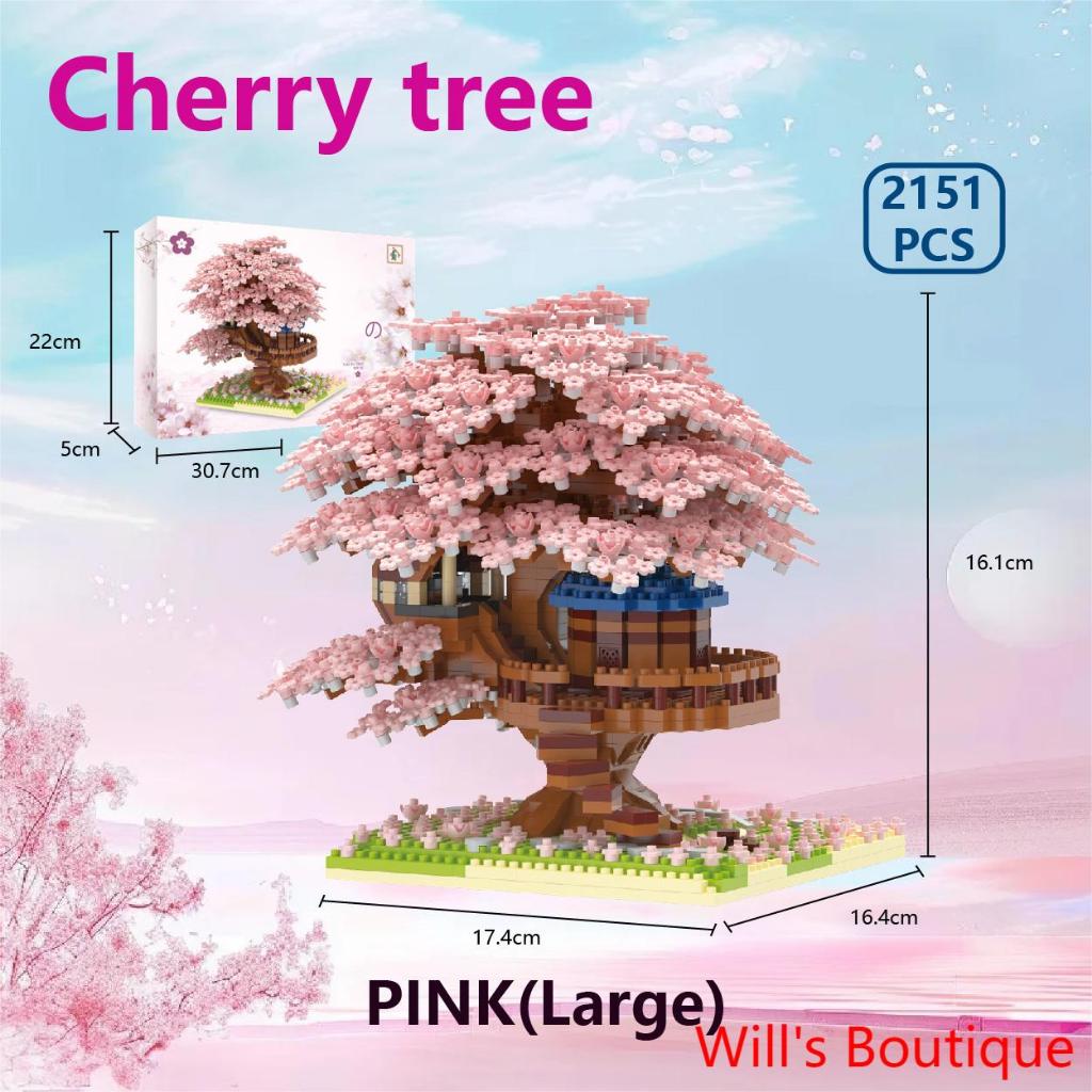 Pink Girl Sakura Tree House with Small Particle Building Blocks Toys ...