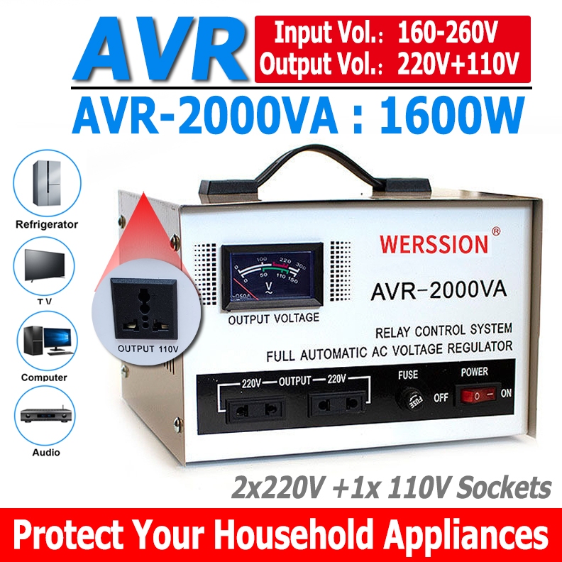 AVR-2000VA 1600W Automatic Voltage Regulator 220V/110V Dual Voltage ...