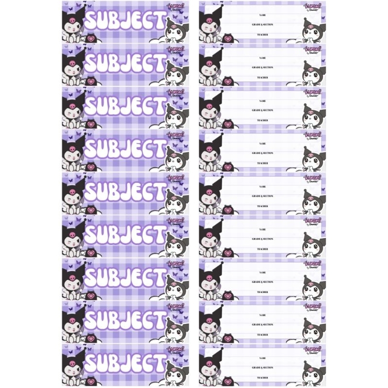 KUROMI Subject Label and Name Label Sticker With Name Tag | Shopee ...