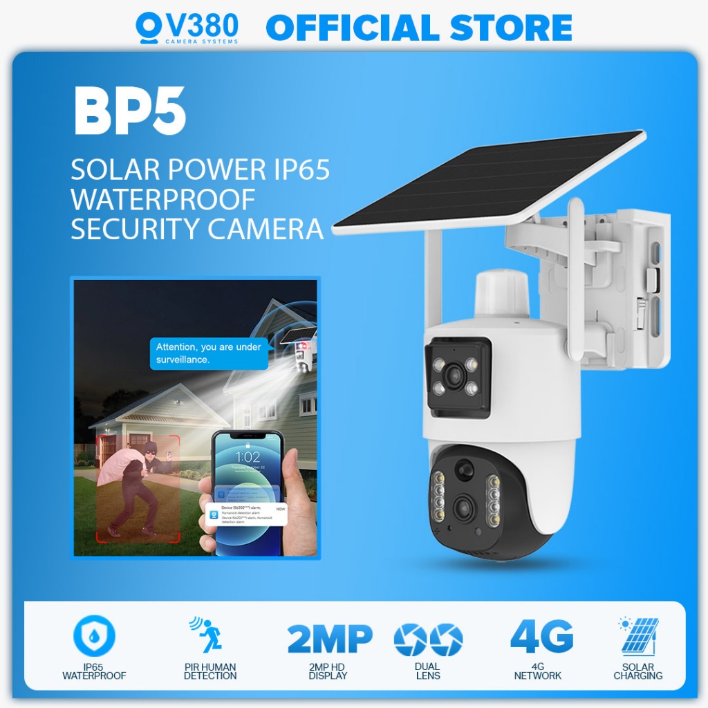 V380 BP5 4G Solar-powered PTZ 2MP Dual Cameras Surveillance Camera ...