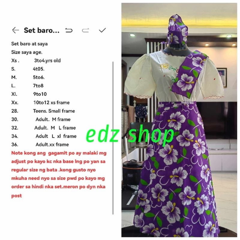 baro at saya filipiniana costume.violet collection.kids to adult ...