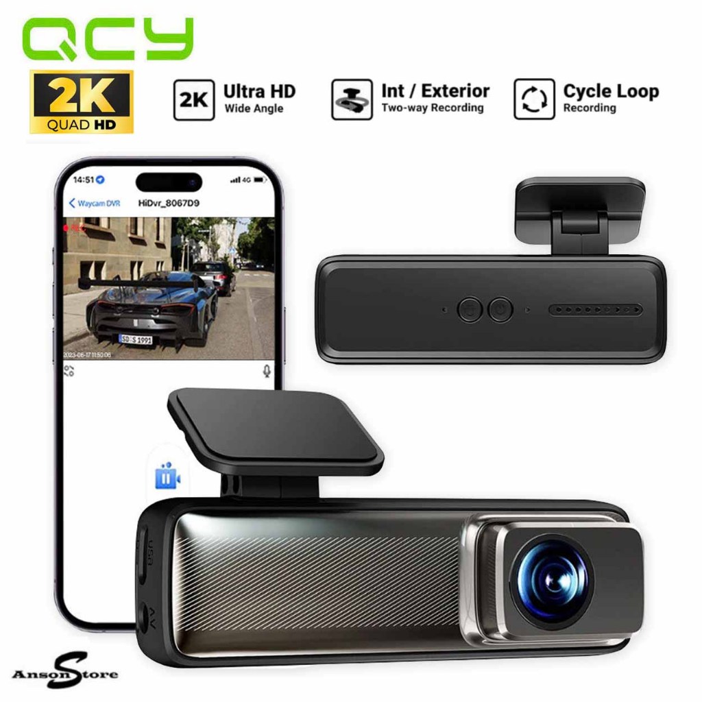 QCY V8 Dash Cam 2K WiFi Car Camera with App Dash Cam with Night Vision Wide Angle Loop Recording ...