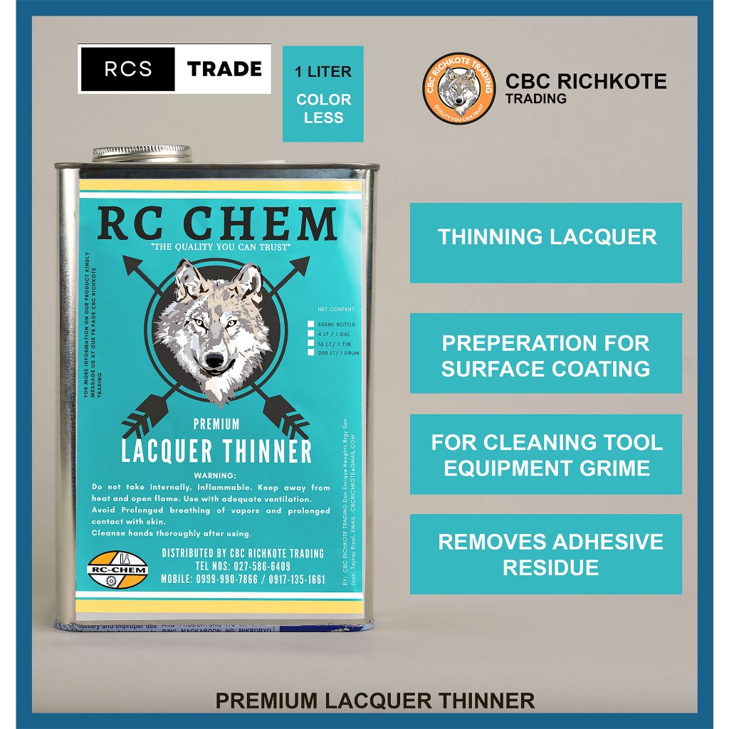 Lacquer Thinner RC CHEM 4 Liters / 1 Gallon | Shopee Philippines