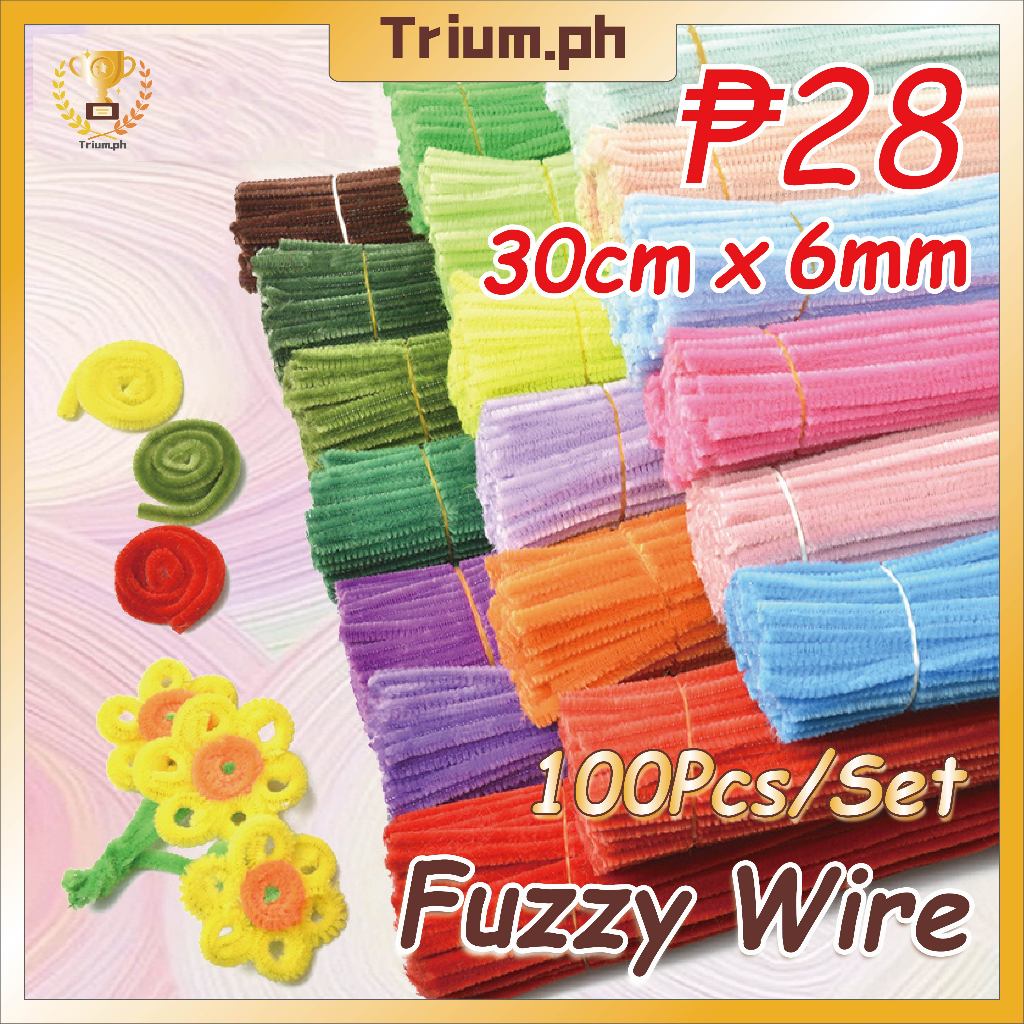 100Pcs 8mm Fuzzy Wire Pipe Cleaners Craft ChenilleStems Colors For ...