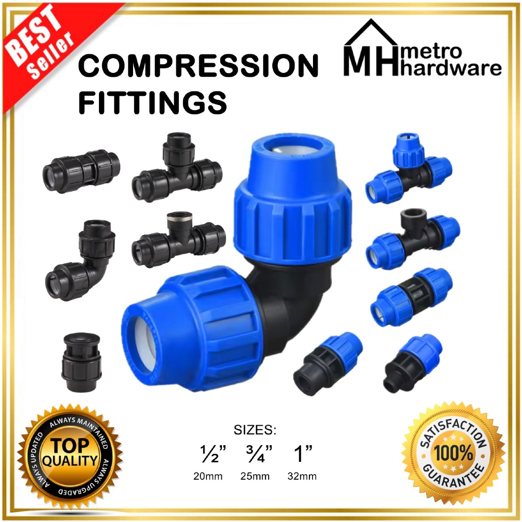 PE Compression Fittings 1/2 3/4 1” Pipe Quick Connector Elbow Coupling Tee 20mm 25mm 32mm ...