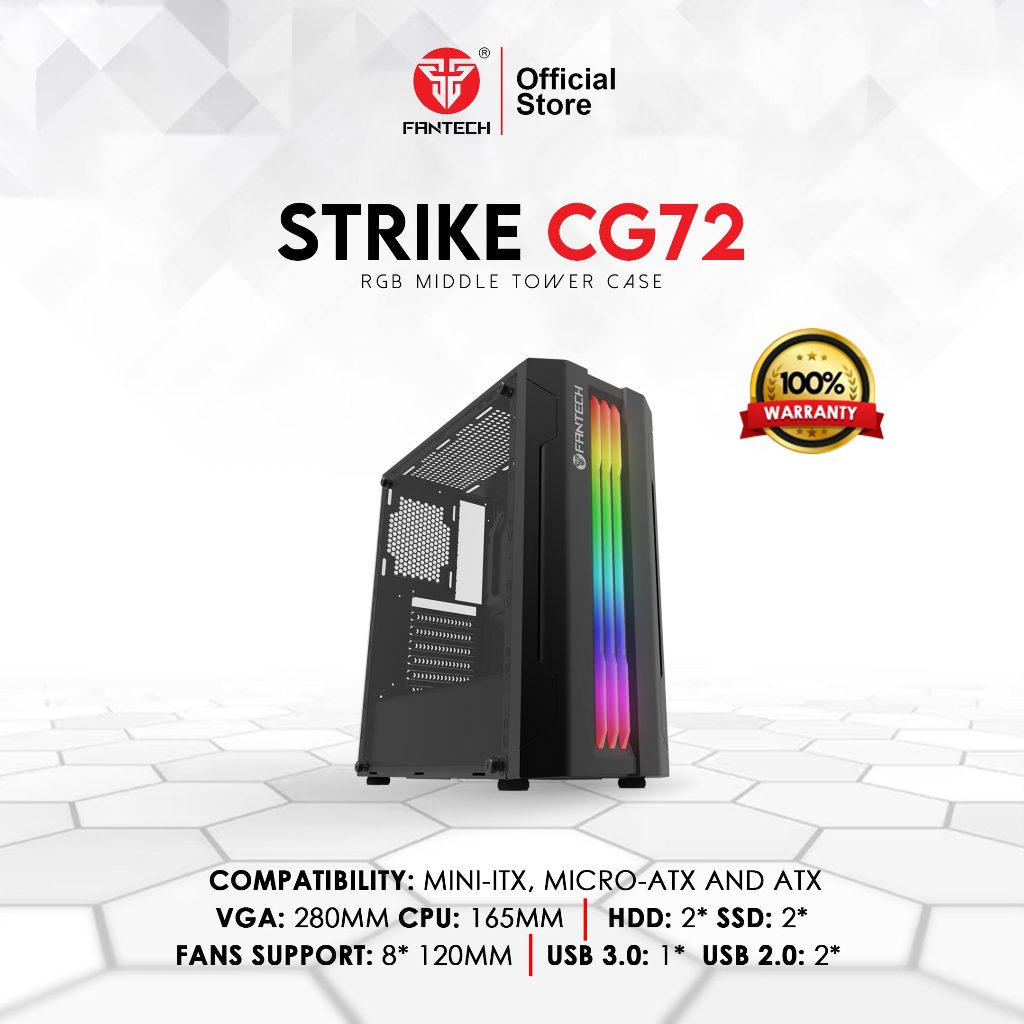 Fantech Strike CG72 RGB Gaming PC Case Mid Tower ATX Micro ATX Mini ITX ...