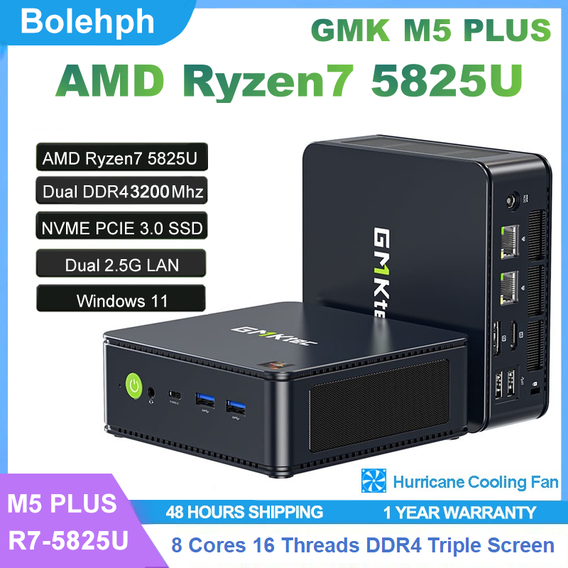 GMK M5 Plus AMD Ryzen7 5825U Win11 DDR4 Nvme Pcie SSD WIFI6 BT5.2 Desktop Gaming MINI PC ...