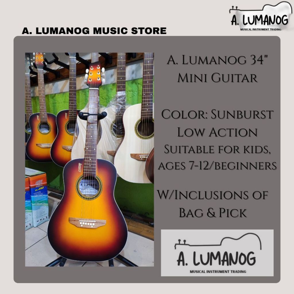 Antonio Lumanog 34inches mini guitar w/inclusions | Shopee Philippines