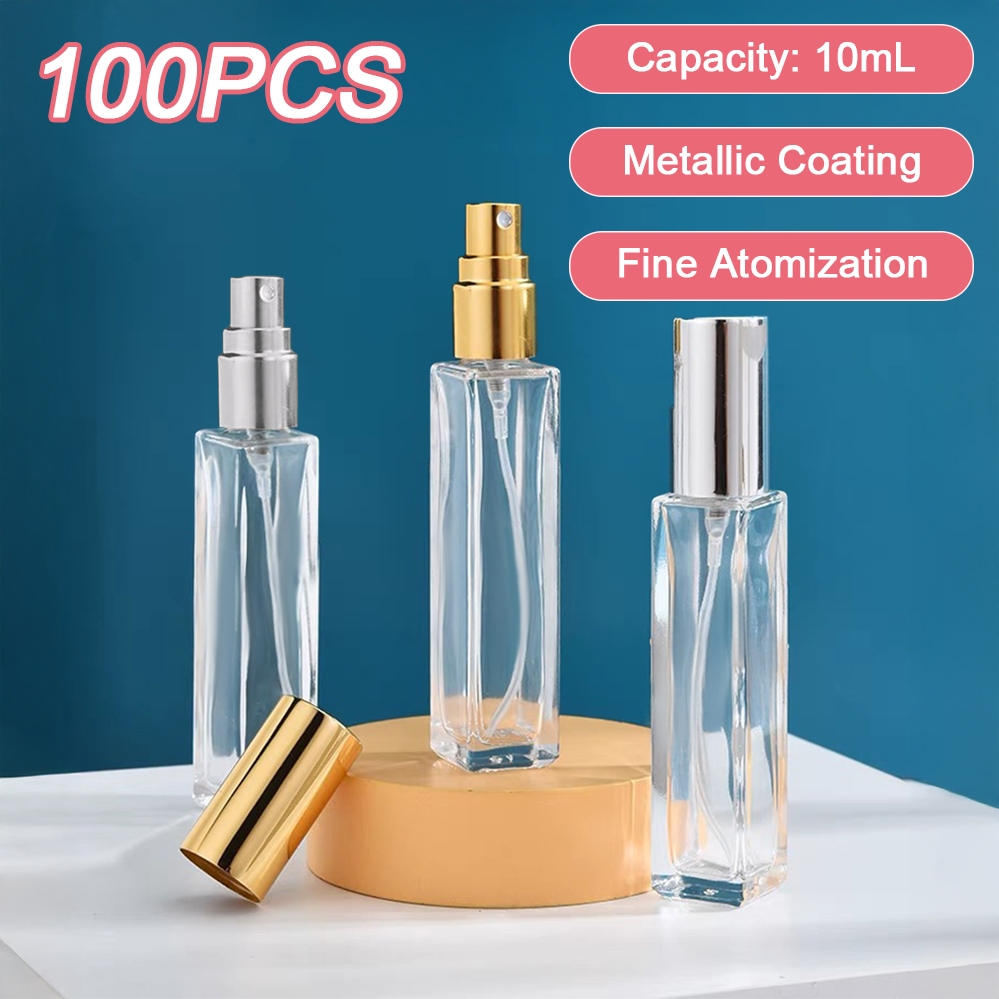 20PCS 80PCS 100PCS 10ml Glass Square Spray Bottle With Cap Portable ...