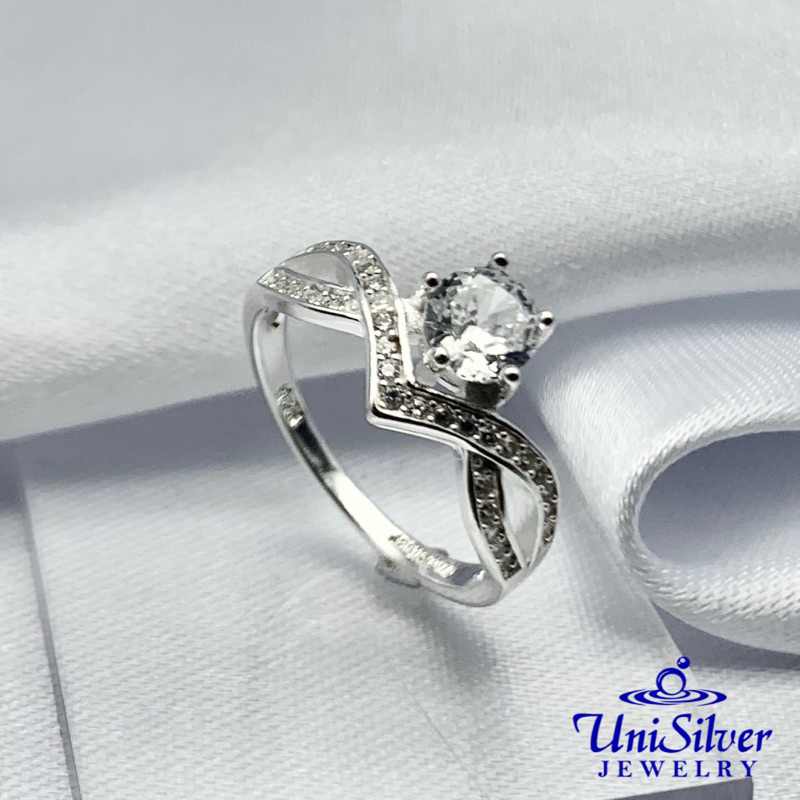 Unisilver 925 Sterling Silver Wishbone Engagement Ring (RS789-1001 ...