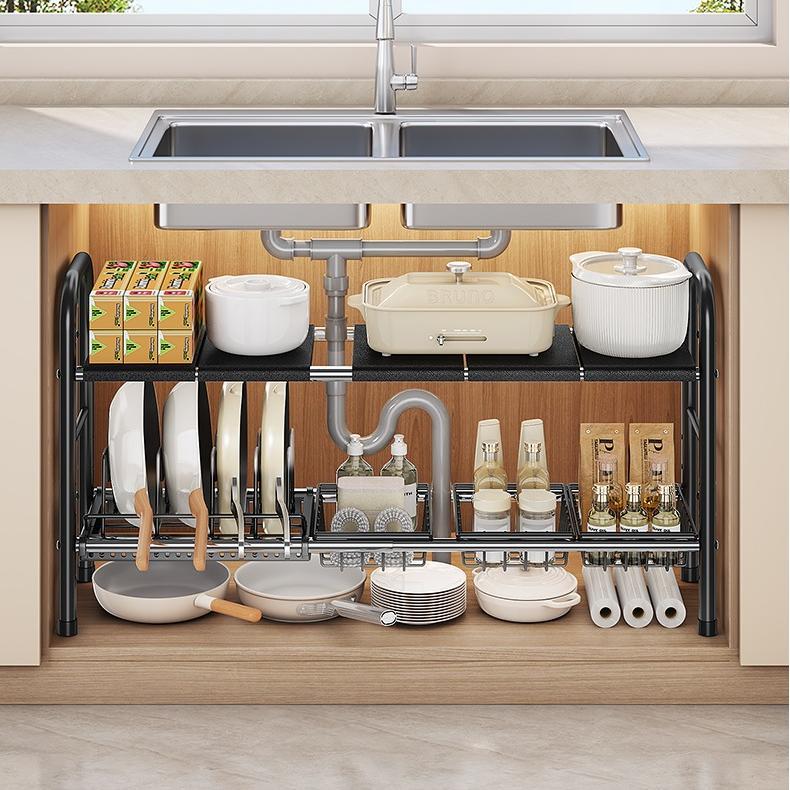 Pot rack under sink rack multifunctional pot storage rack cabinet ...