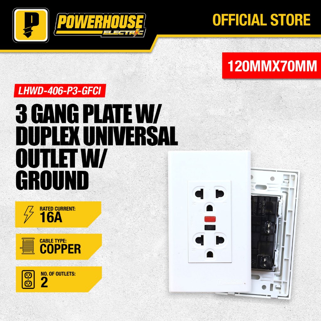 Powerhouse Electric 3 Gang Plate with Duplex Universal Outlet w/ Ground ...