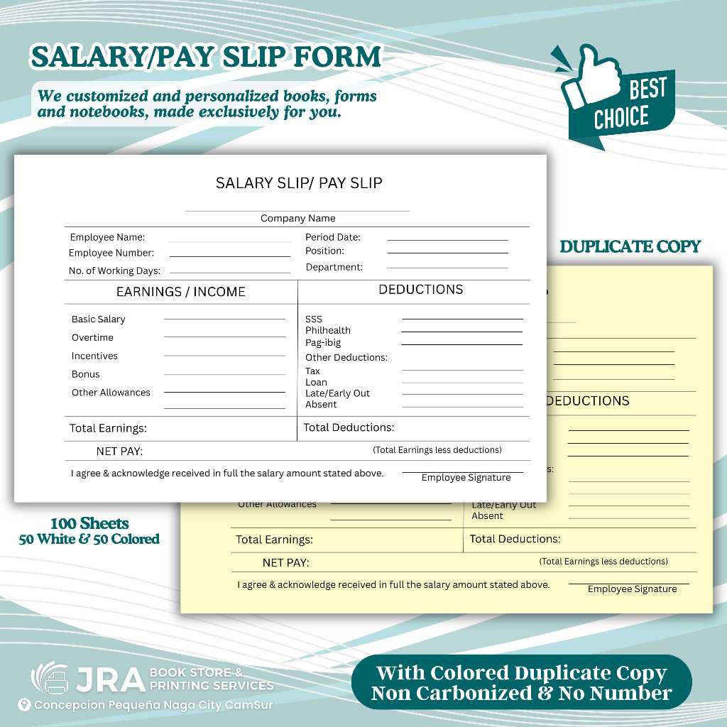 Salary/Pay Slip Form Pad – 100 Sheets for Employee Payroll & HR Records ...