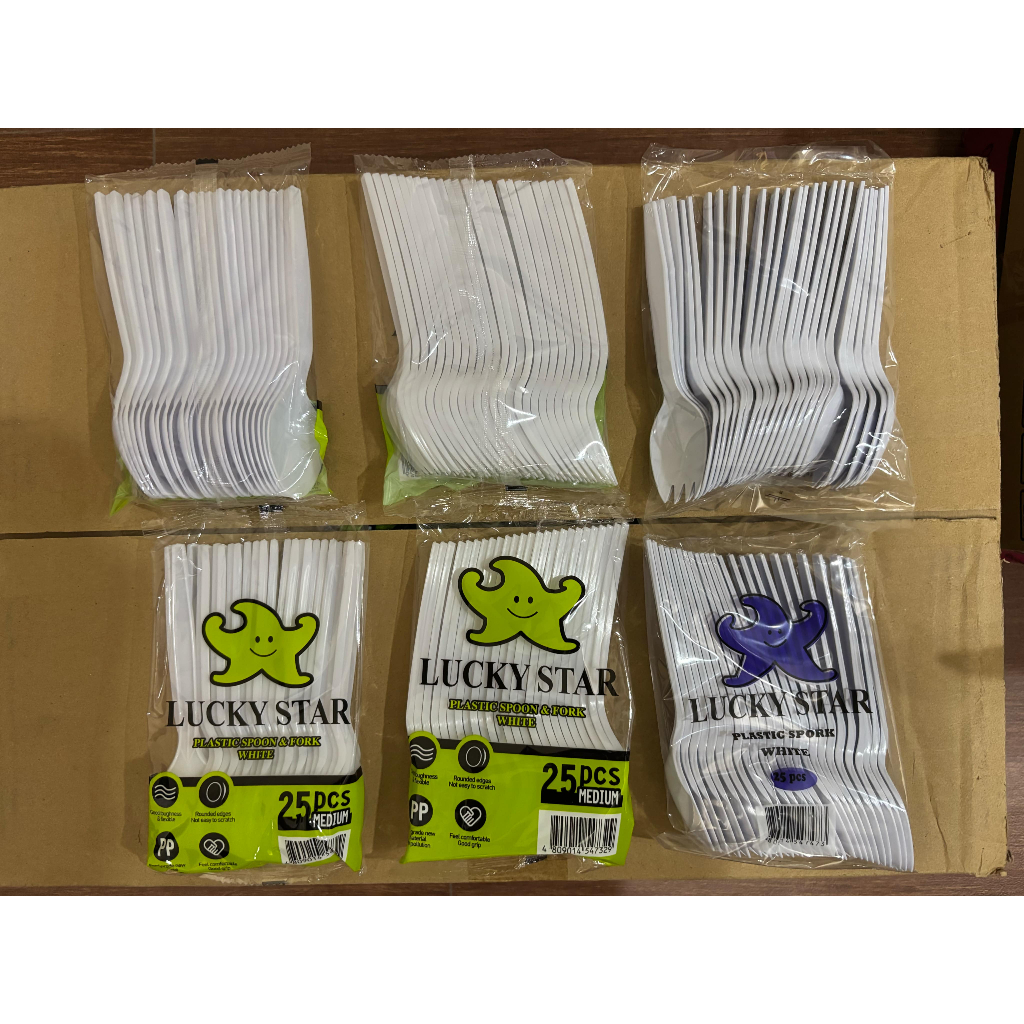 PER PACK 25pcs Lucky Star Disposable Plastic Spoon, Fork and Spork ...
