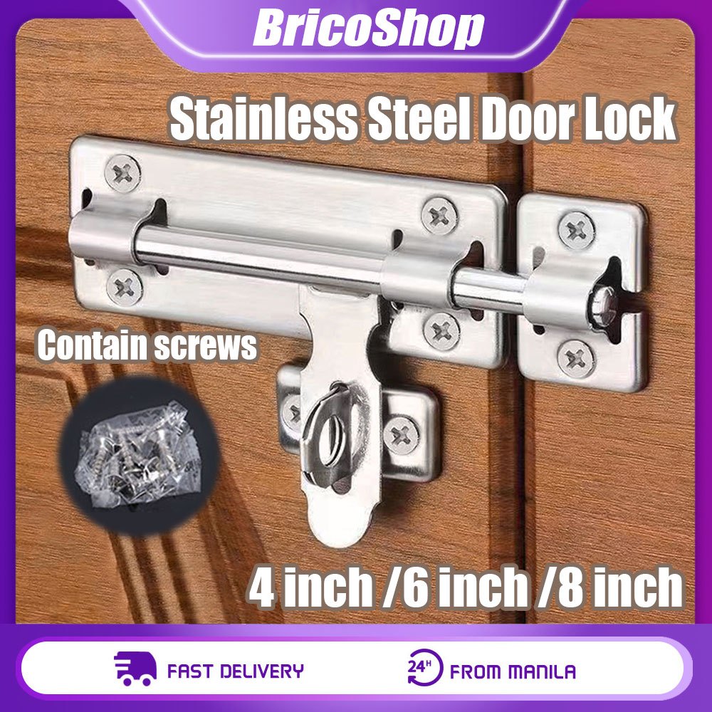 1Pc 4" 6" 8" Hardware Door Lock Bolt Latch Stainless Steel Security ...