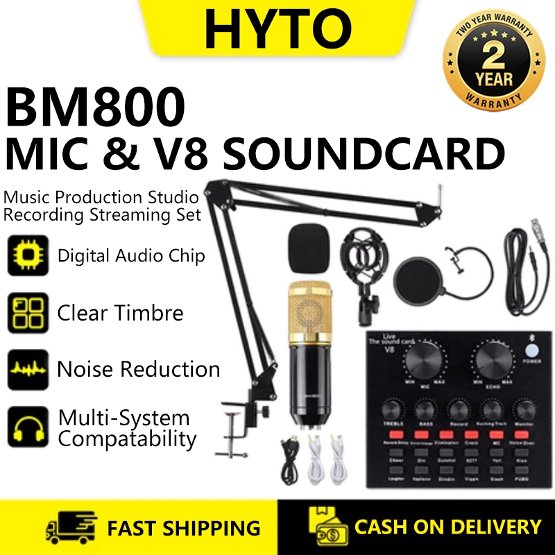 BM-800 Condenser Microphone Kit With V8 Multifunctional Live Sound Card Audio Mix Original ...