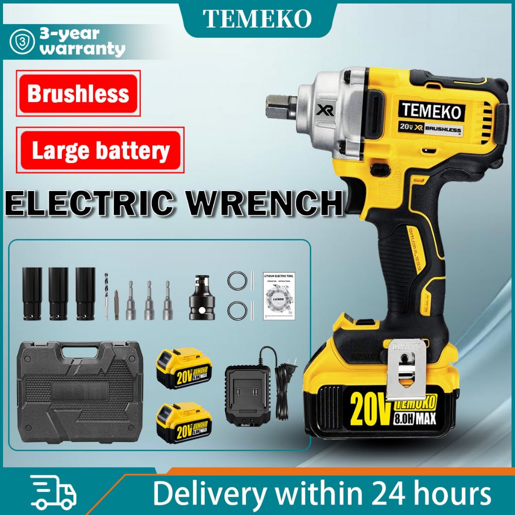 TEMEKO 2400N.M High torque Impact Wrench 3/4" Brushless Cordless Power Drill 3in1 Electric ...