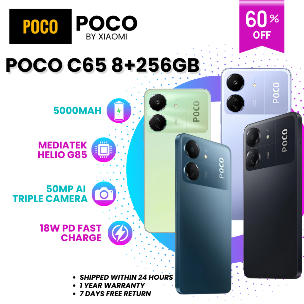POCO C65 Smartphone 8+256GB 50MP AI Triple Camera Smooth 6.74" 90Hz Display Massive 5000mAh ...
