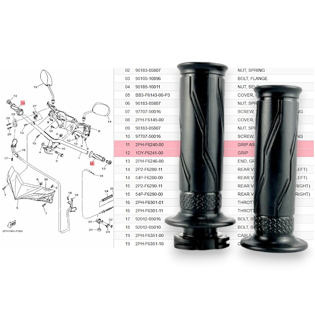 HANDLE GRIP MIO i/AEROX/KING/ GEAR/ GRAVIS 2PH-F6240-00/2PH-F6241-00 ...