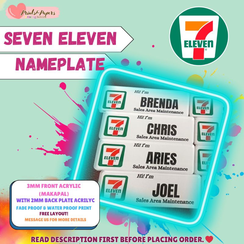 711/Seven Eleven Custom Name Plate - Water proof - Makapal - (SHIP ...