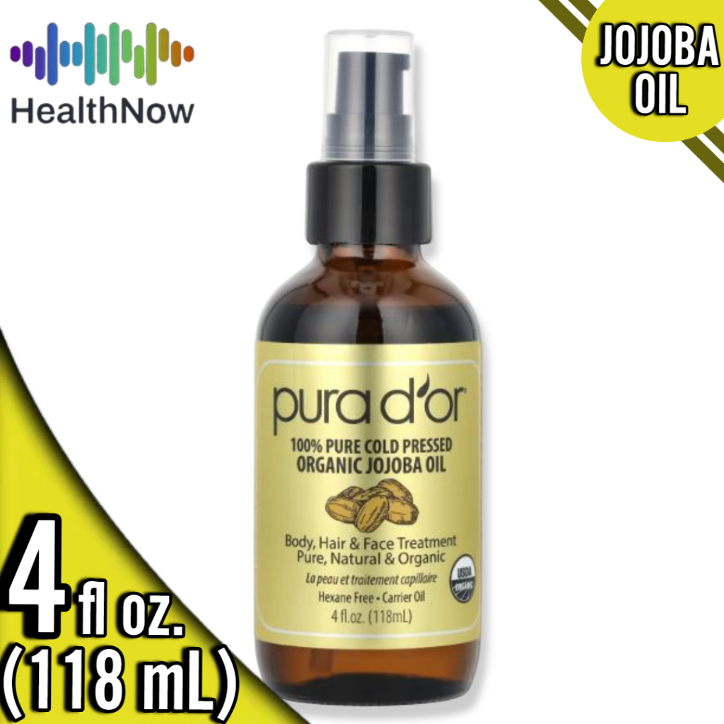 Pura D'or, 100% Pure Cold Pressed Organic Jojoba Oil, 4 fl oz (118 ml ...