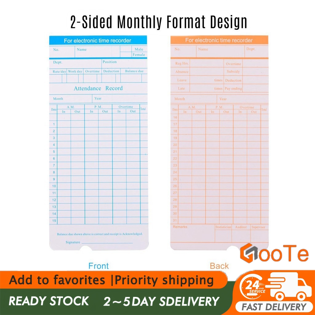 90-100pcs/ Pack Time Cards Timecards Monthly 2-sided for Employee ...