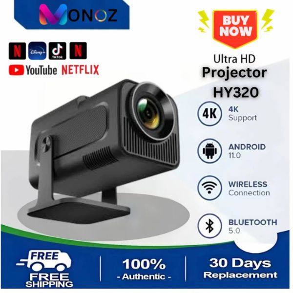 HY320 MINI 4K Projector 300 ANSI 12000 Lumens Android 11 Dual band ...