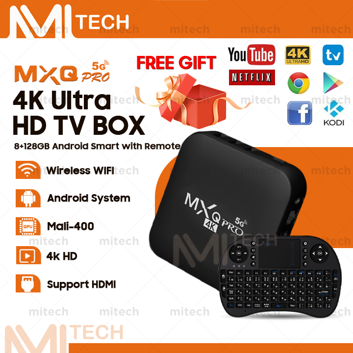 MXQ 5G 4K HD 8+128G Android TV Box 2.4G WIFI HDMI + I8 Mini Keyboard 3 Color smart TV Box ...