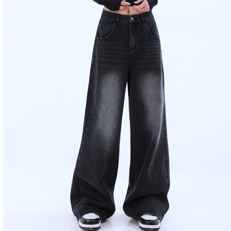 Kinwoo Black Washed Wide Leg Retro Denim Pants #1149-16 | Shopee ...